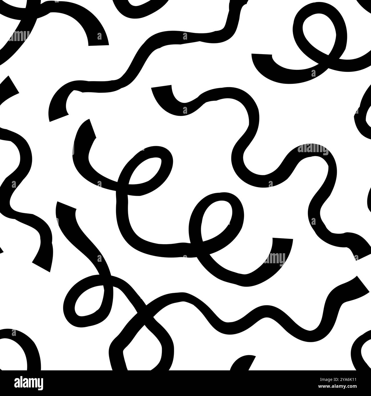 Seamless abstract pattern with squiggles and scribbles. Weaved curved lines. Chaotic ink ...
