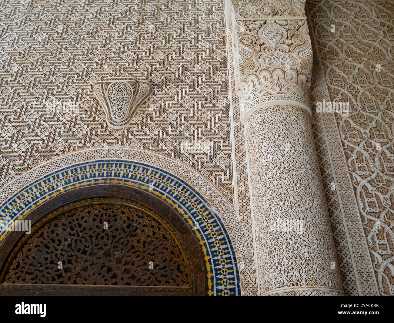 Telouet Kasbah room wall covered in islamic stucco, Morcocco Stock ...