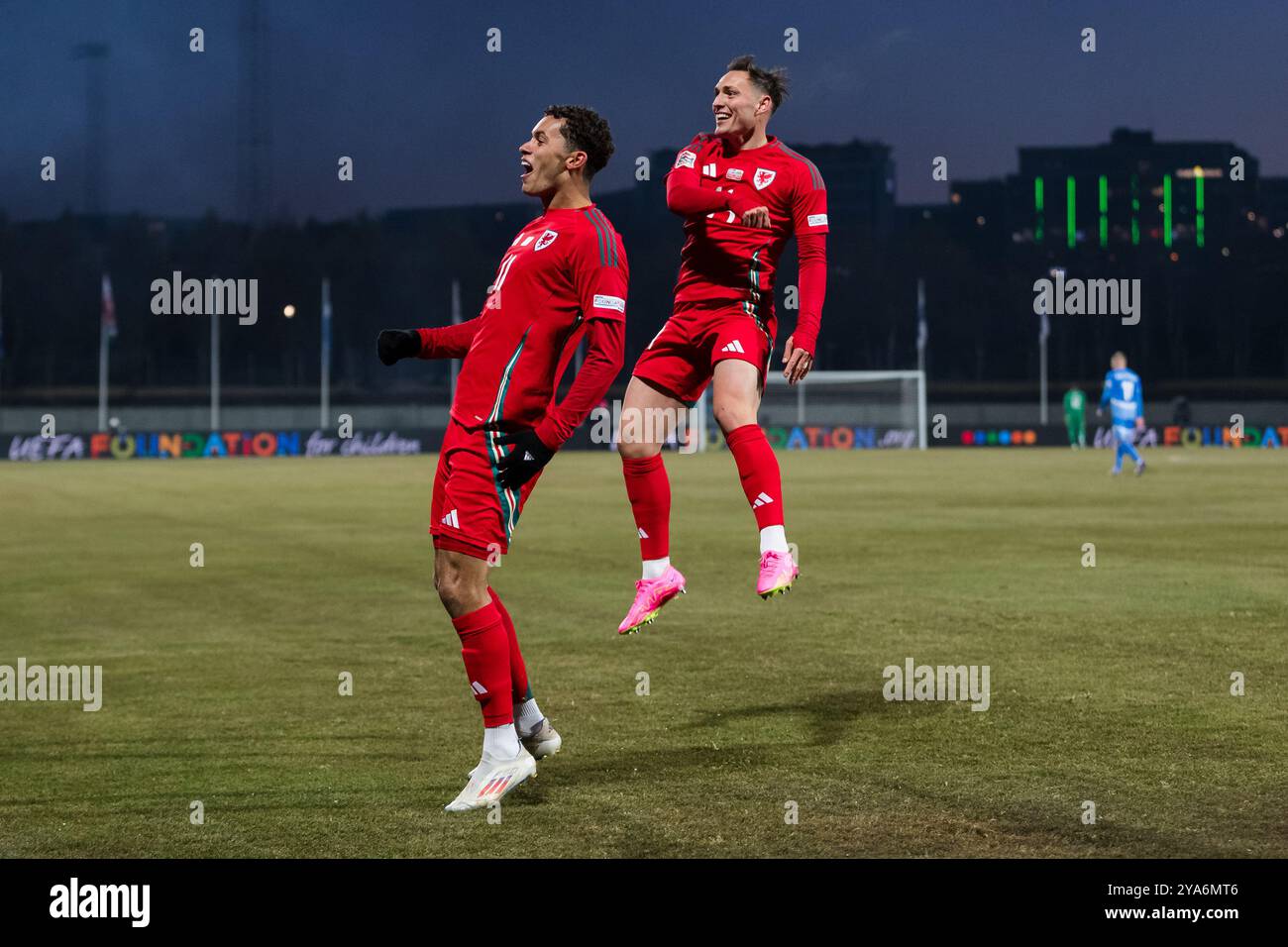 REYKJAVIK, ICELAND - 11 OCTOBER 2024: Wales' Brennan Johnson and Wales ...