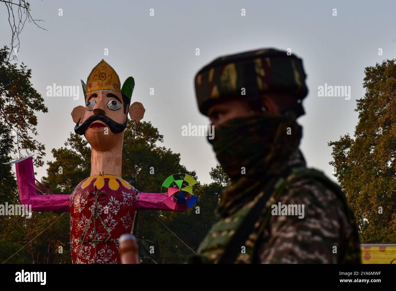 An effigy of the demon king Ravana is seen during the Dussehra festival ...