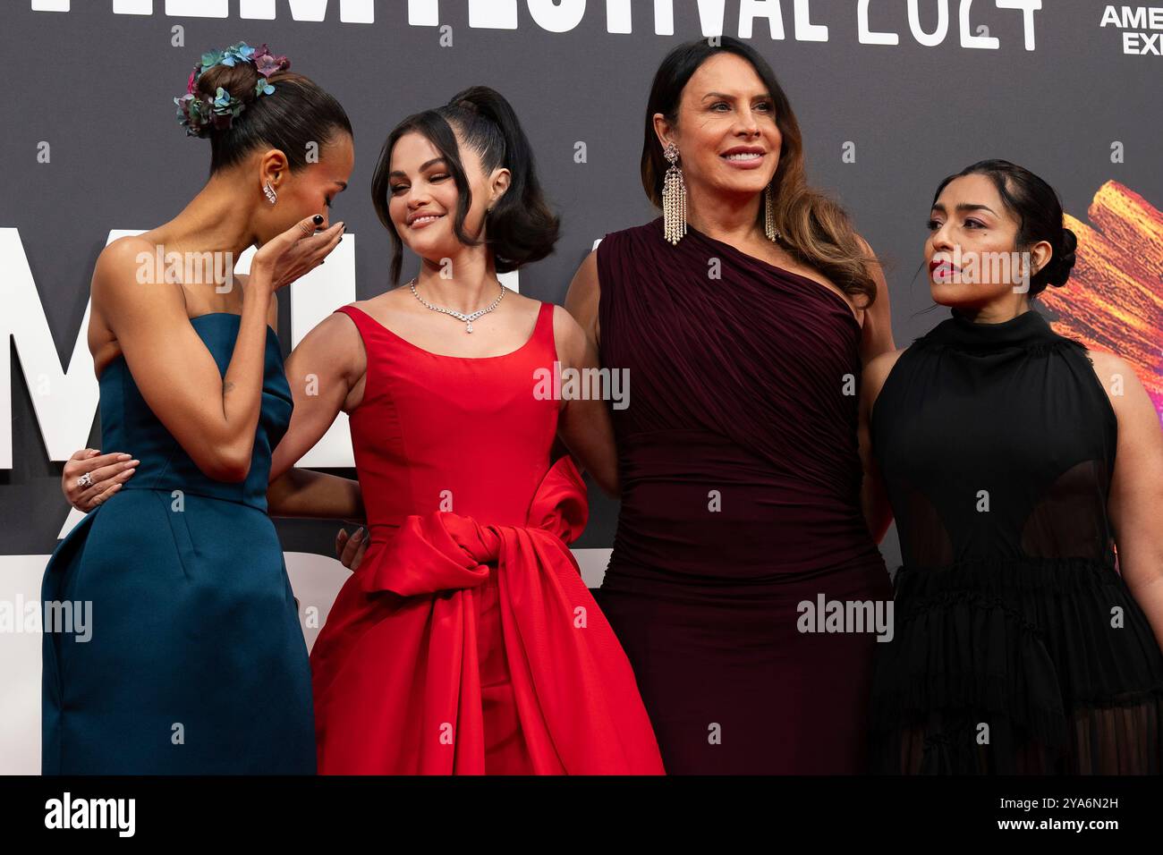 Zoe Saldana, from left, Selena Gomez, Karla Sofía Gascon and Adriana Paz pose for photographers ...