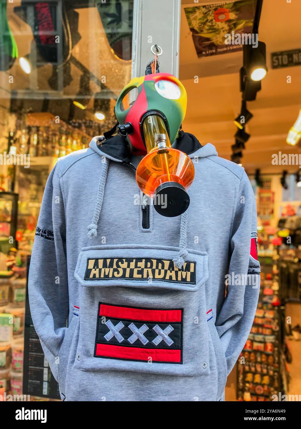 Gas mask bong hookah and Amsterdam hoodie. Amsterdam, Netherlands Dec ...