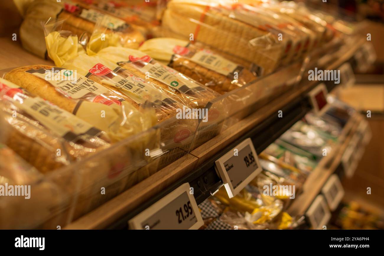 Copenhagen, Denmark - September 12 2024: bread shelf in the supermarket ...