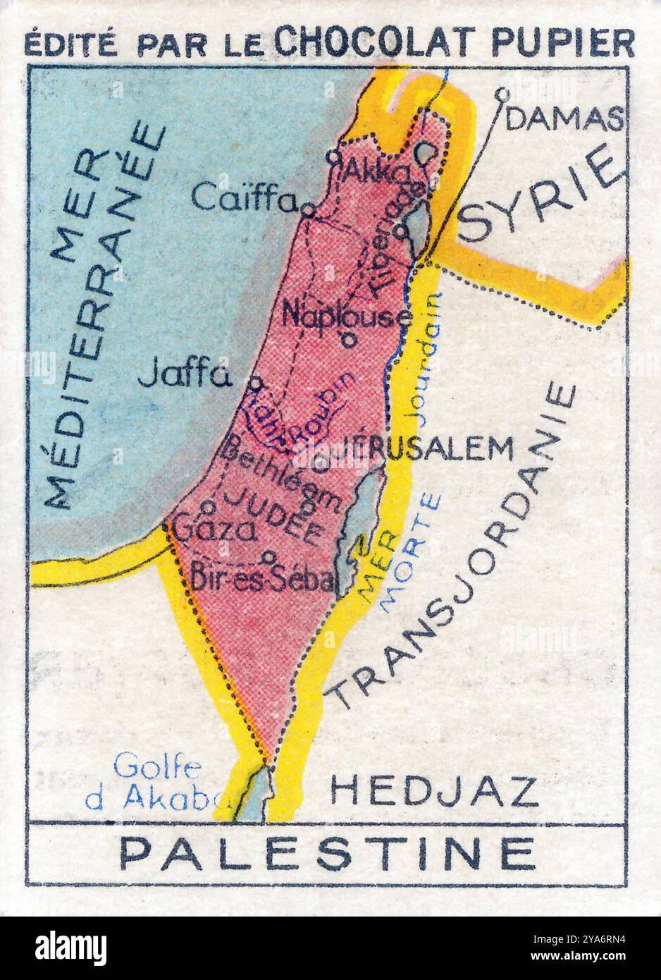 Simple map of Palestine. Édité par le Chocolat Pupier. 1936 Stock Photo ...