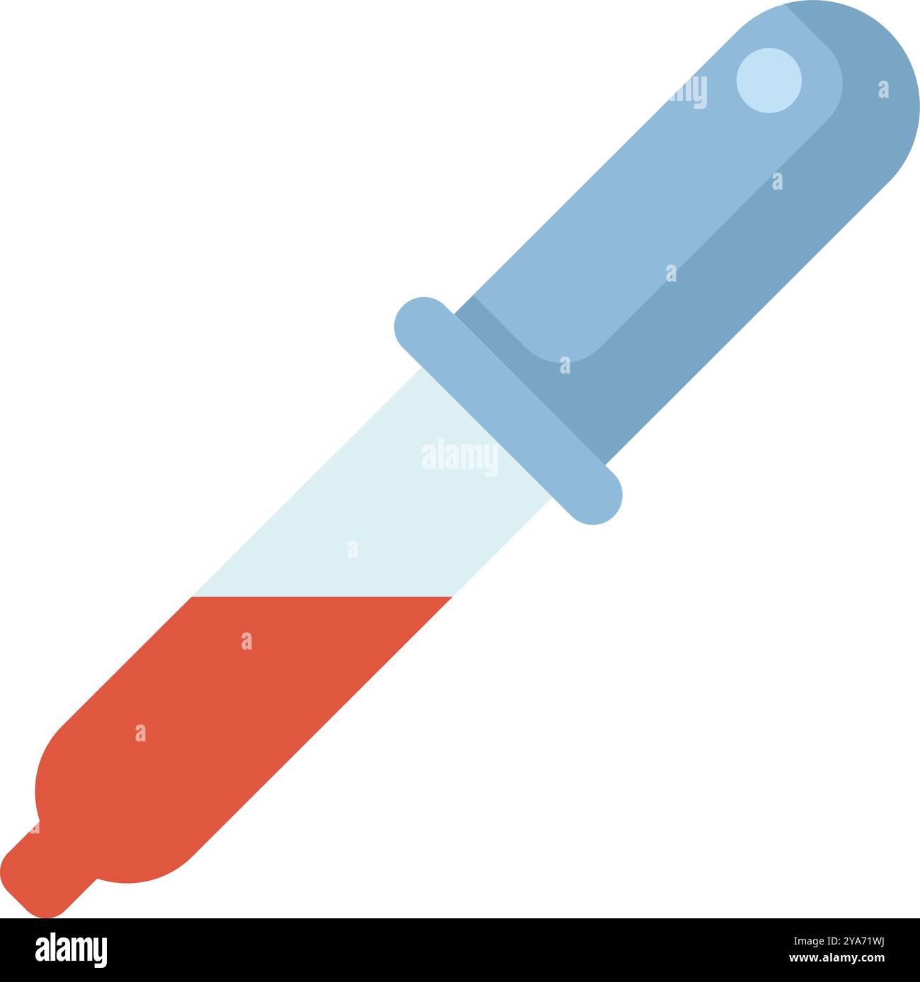 This flat design icon features a chemical pipette dropper holding a red ...