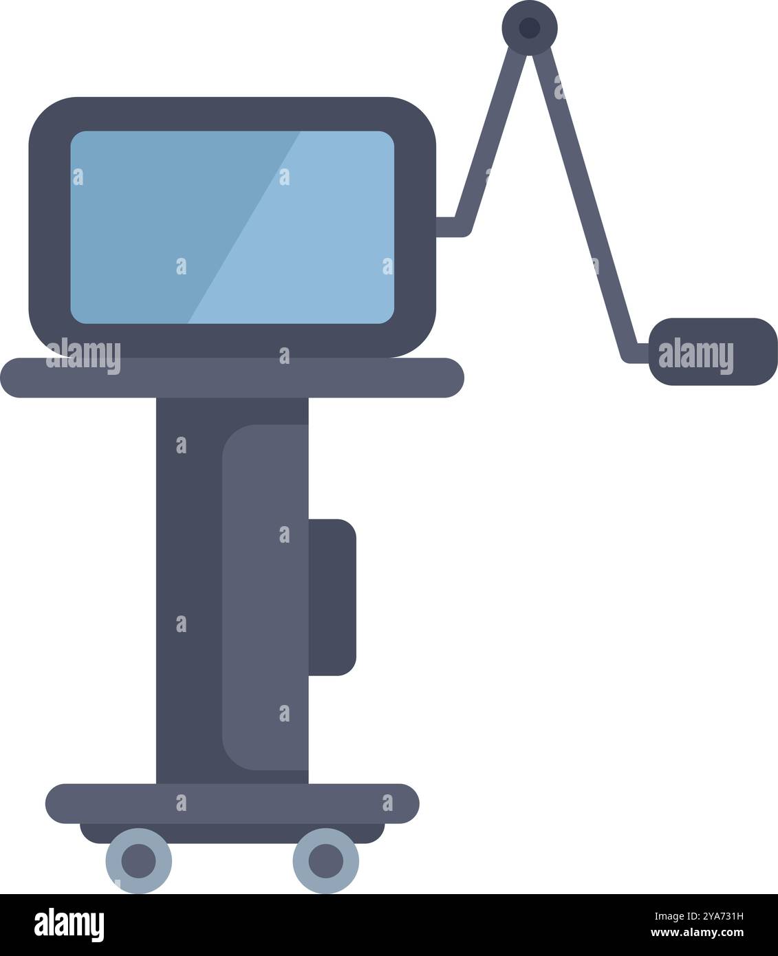 Medical equipment standing on wheels with an adjustable screen ...