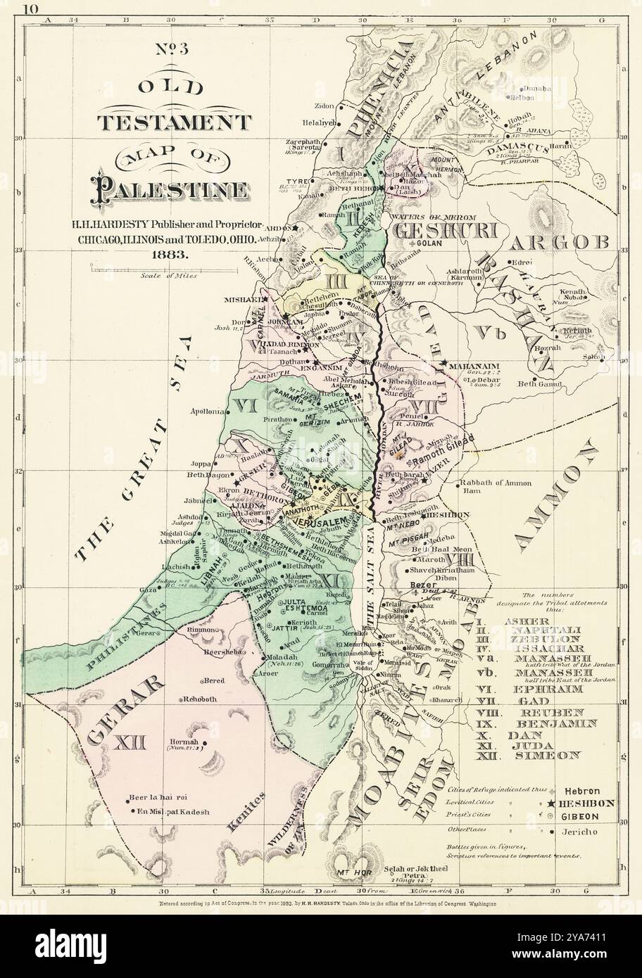 No 3 Old Testament map of Palestine, 1883 - Published by H. H.Hardesty ...