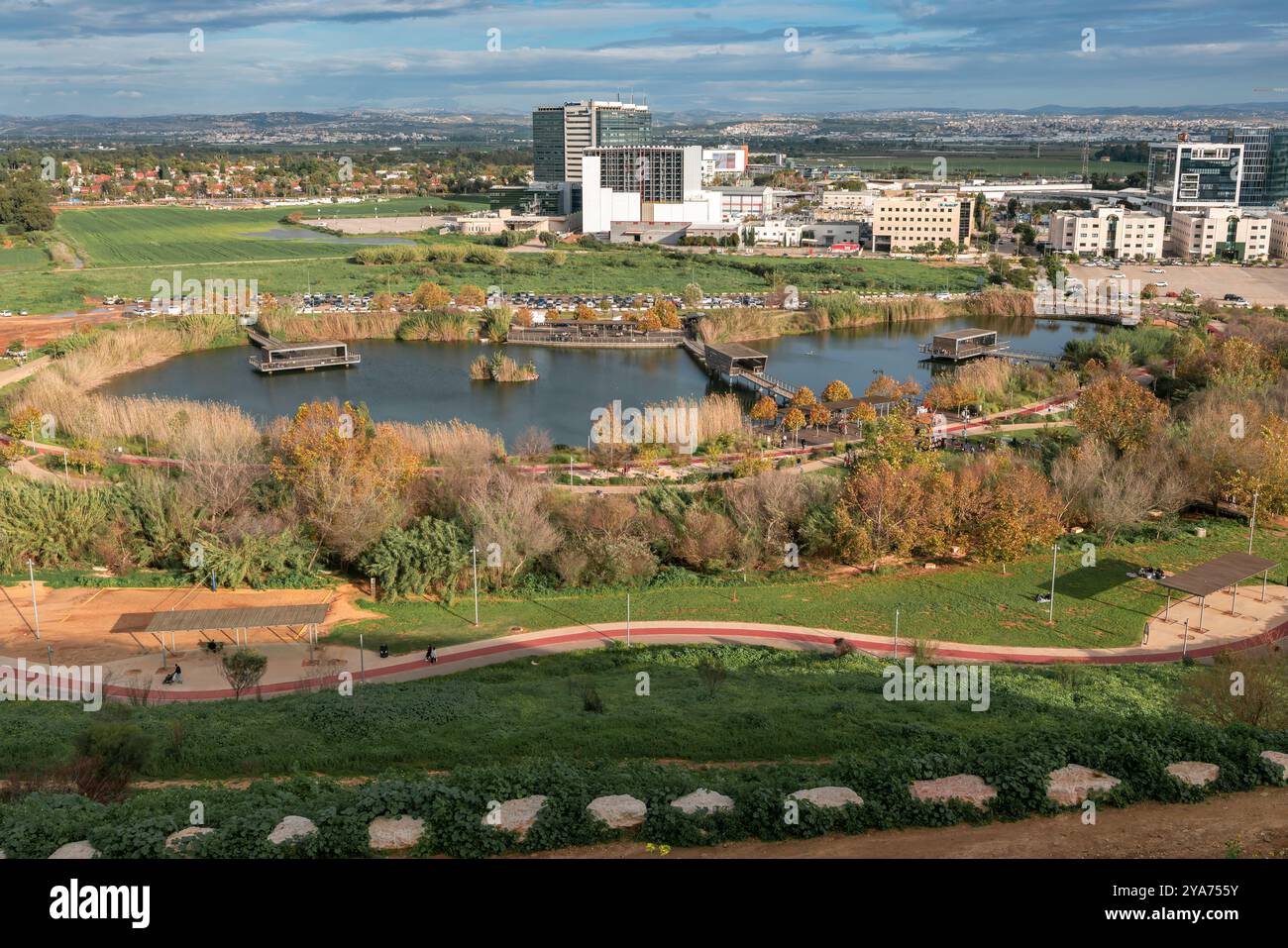 Hod Hasharon Ecological Park, Israel 13 Jan 2024. A panoramic view ...