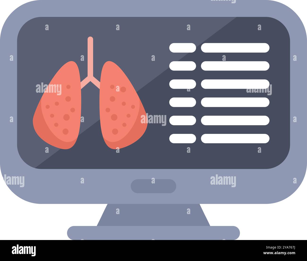 Flat vector icon of a computer screen showing lungs diagnostic results ...