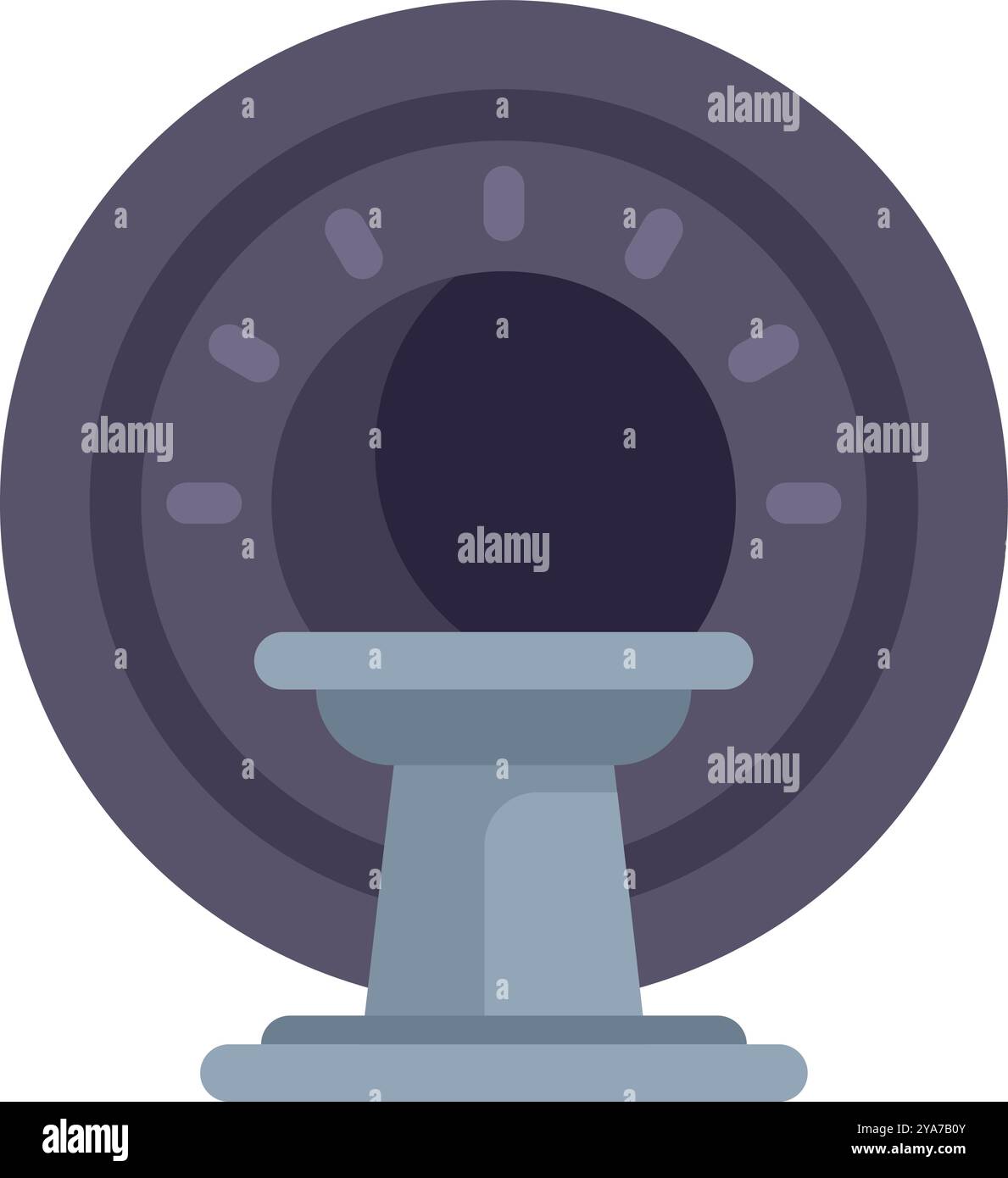 Magnetic resonance imaging scanner working, showing an empty bed, ready ...