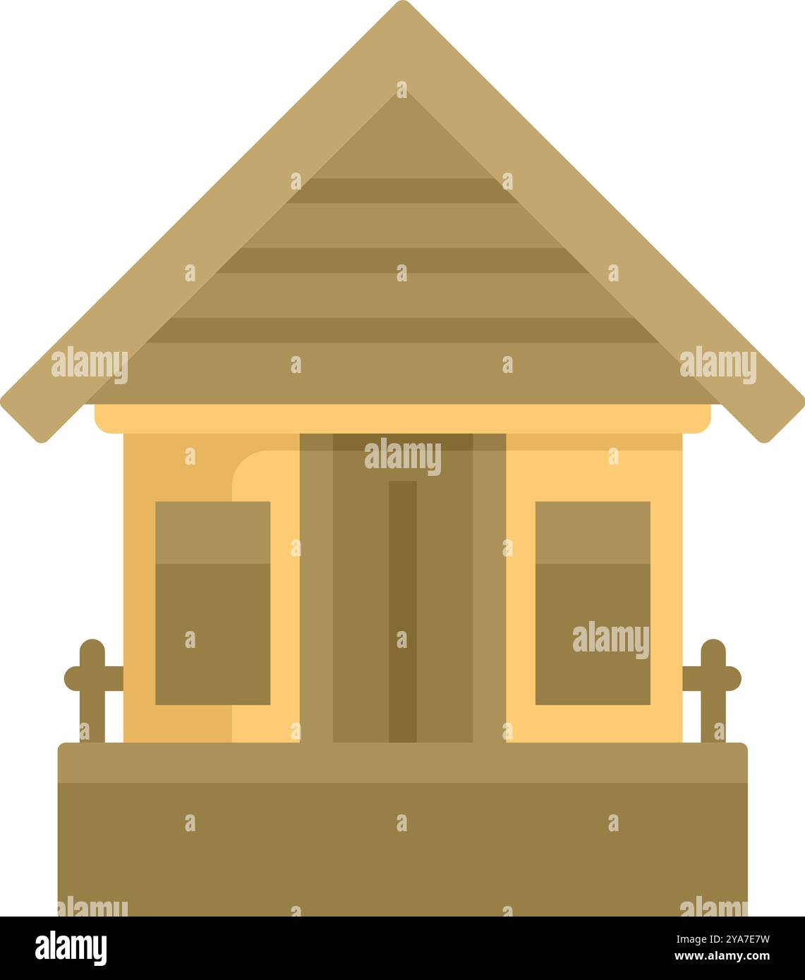 Simple vector illustration of a small wooden bungalow with a porch and ...