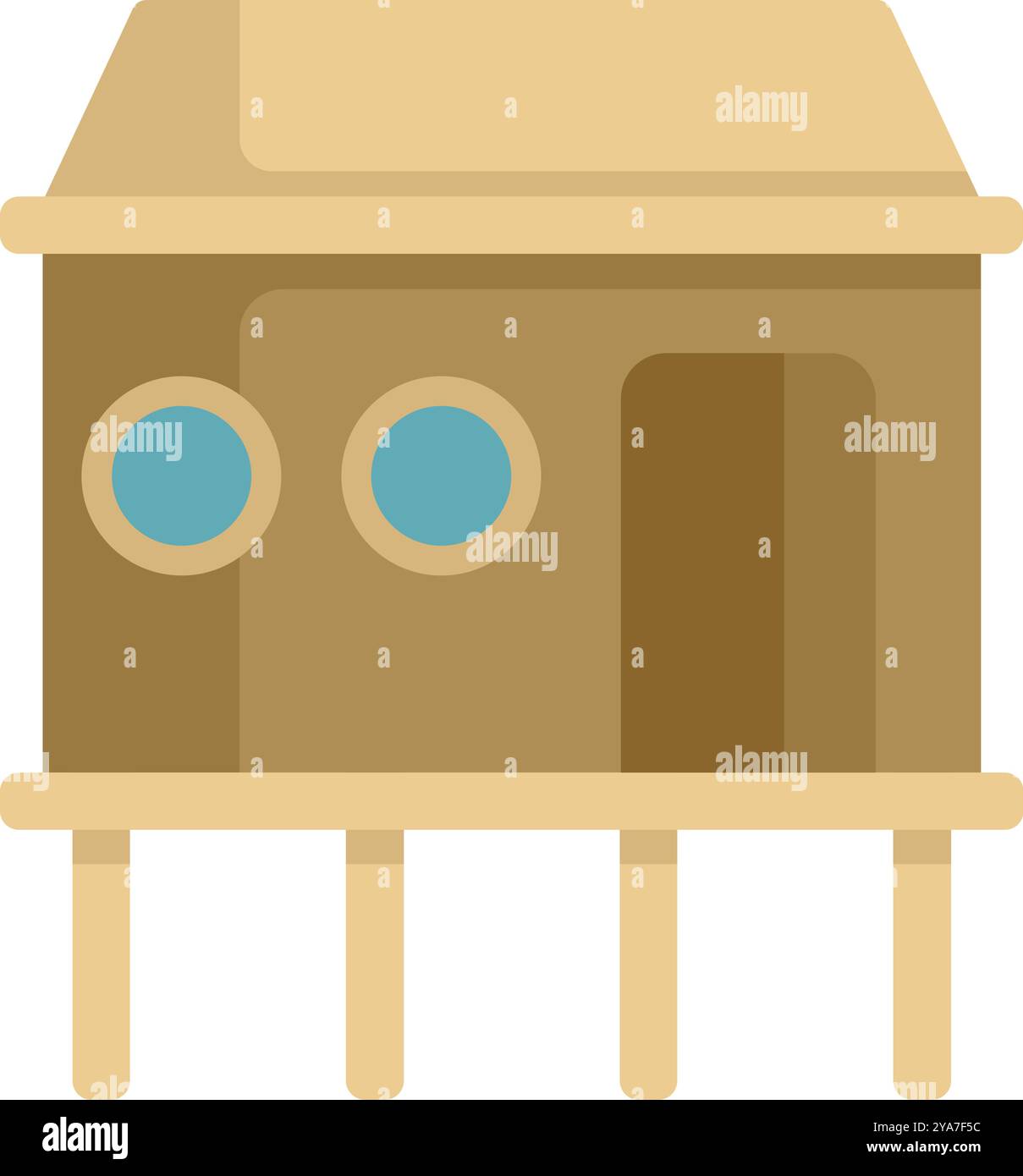 Simple and colorful icon of a wooden stilt house standing on support ...