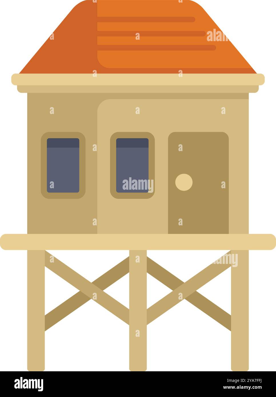 Simple and colorful illustration of a stilt house standing on wooden ...
