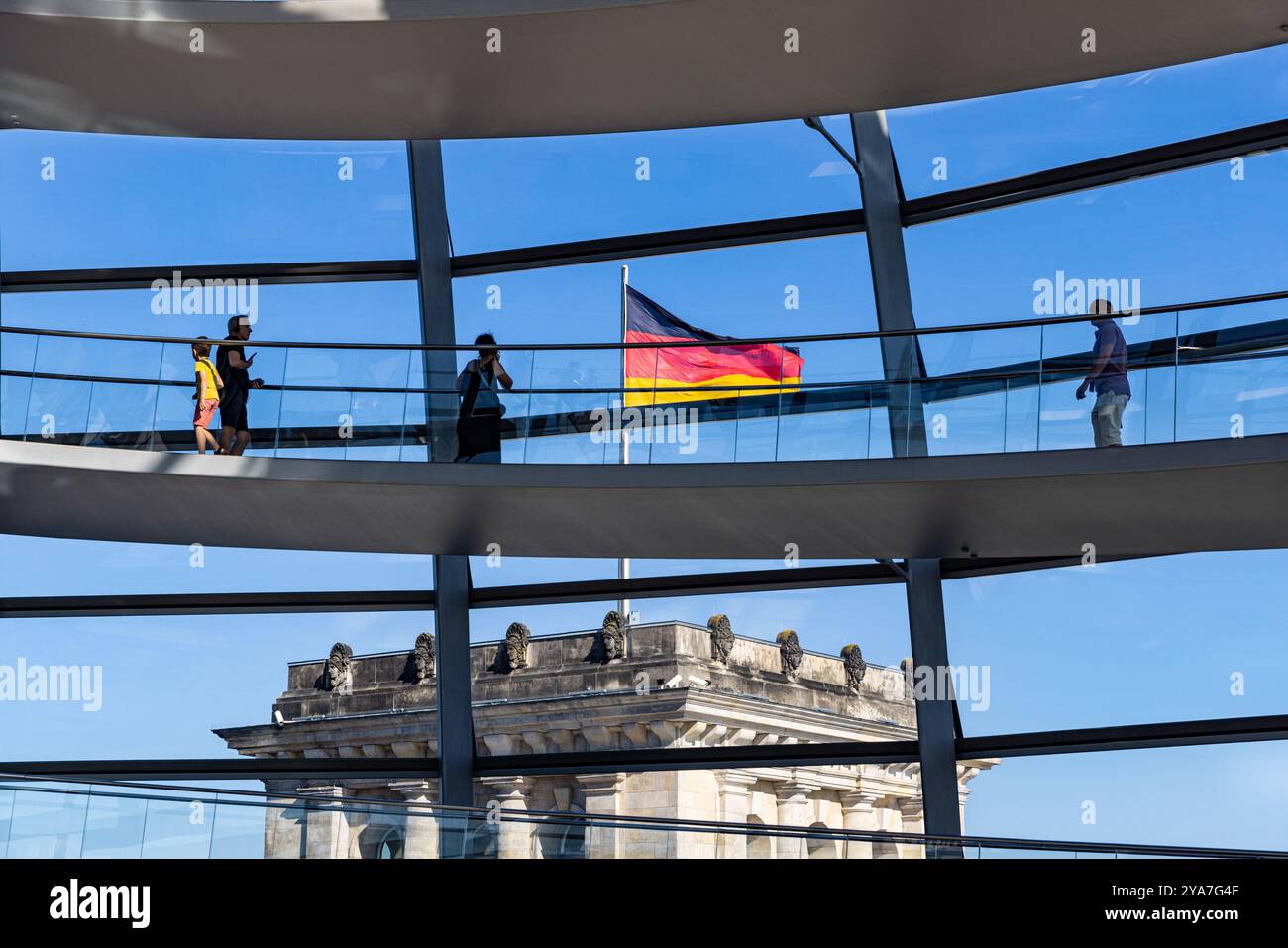 People in the Reichstag building dome, glass dome open to visitors on ...