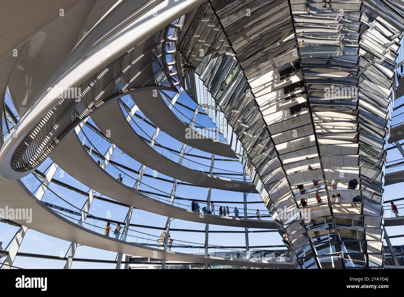 People in the Reichstag building dome, glass dome open to visitors on ...