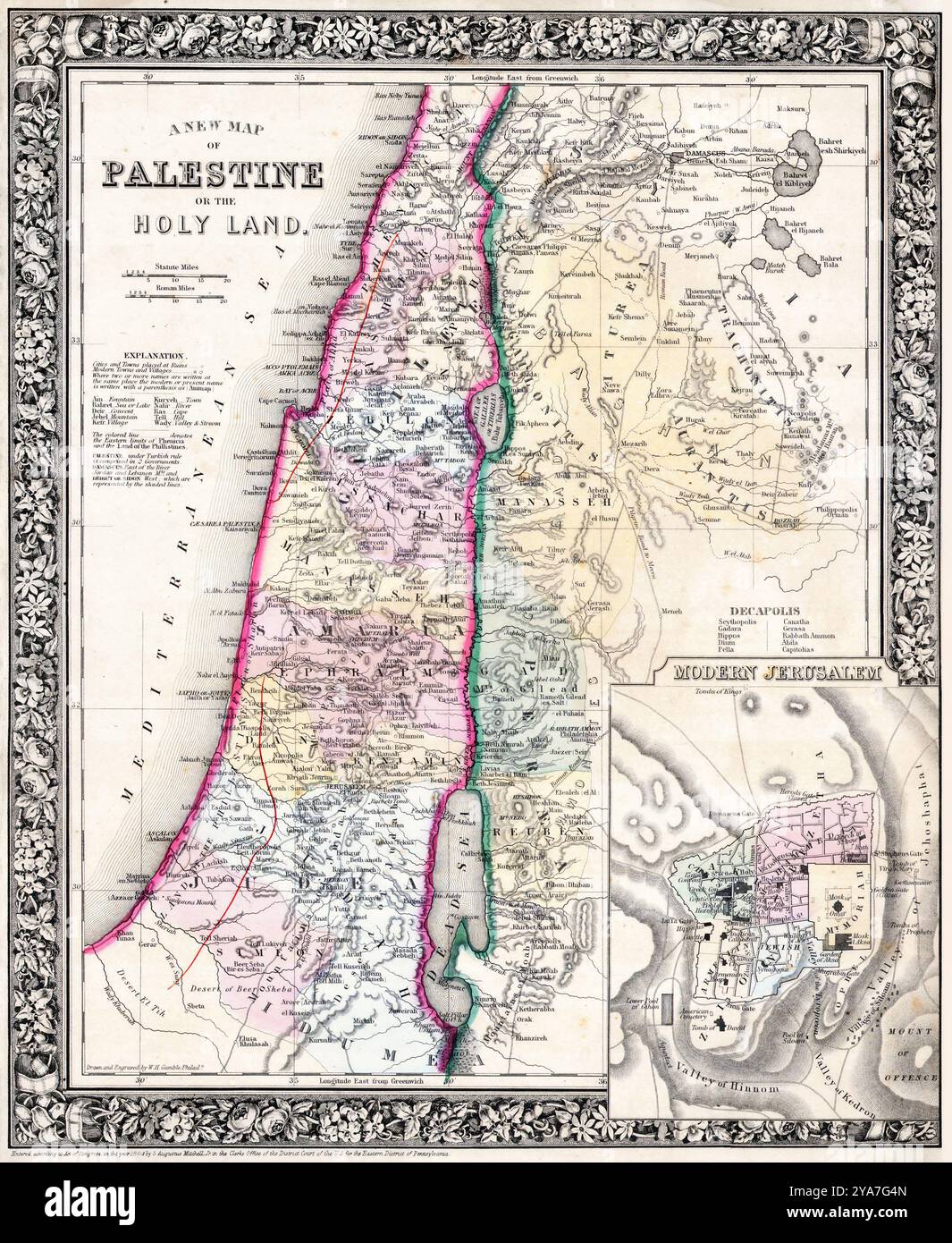 Mitchell Map of Palestine, Israel or the Holy Land - 1864 Stock Photo ...