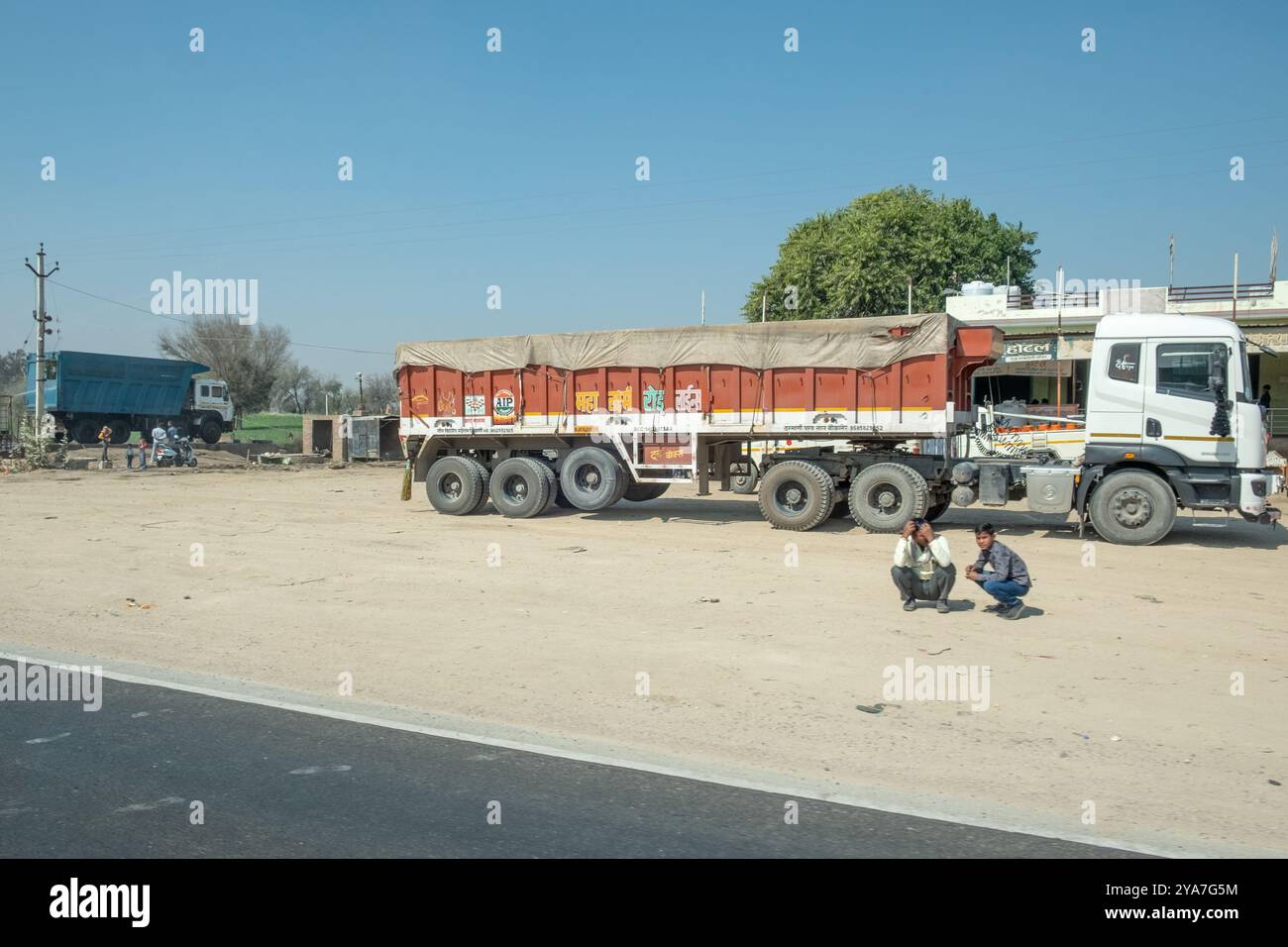 Mandawa, India - February 11, 2024: lorry with big cargo at the highway ...
