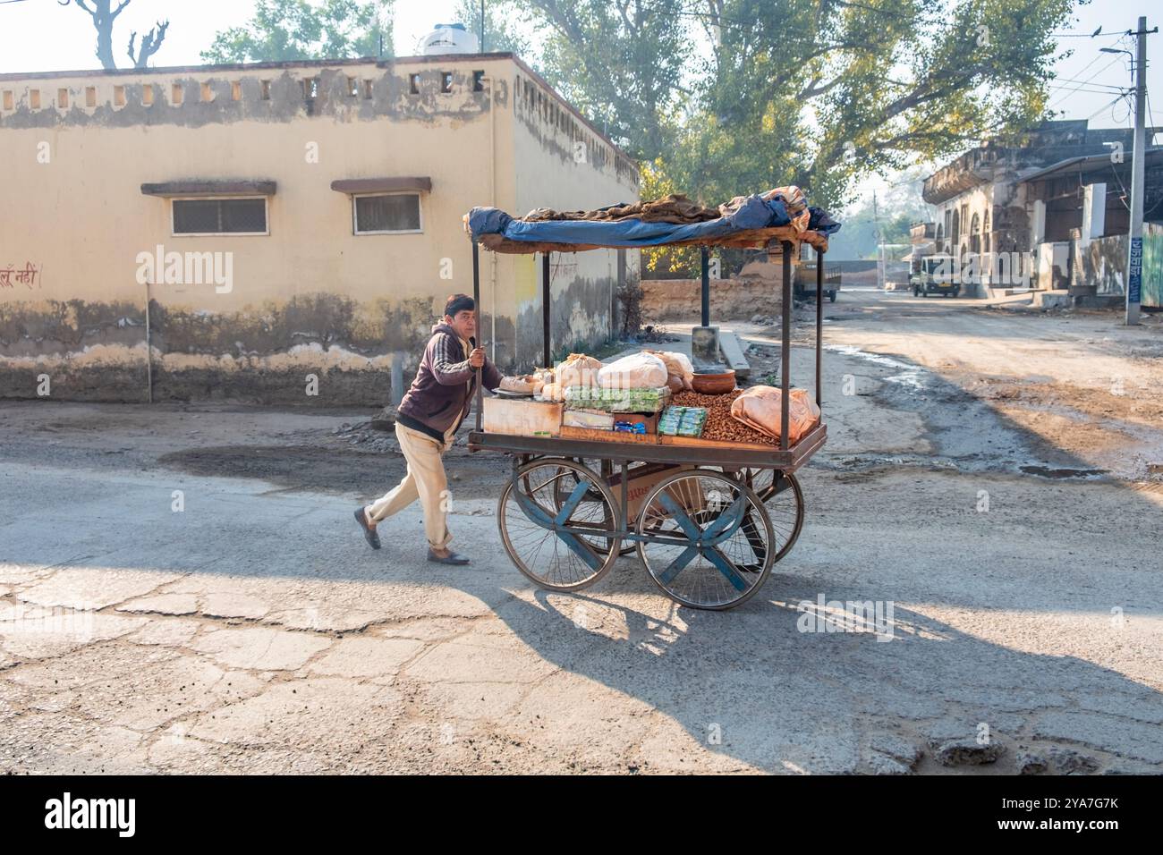 Mandawa, India - February 11, 2024: hawker with his movable street shop ...