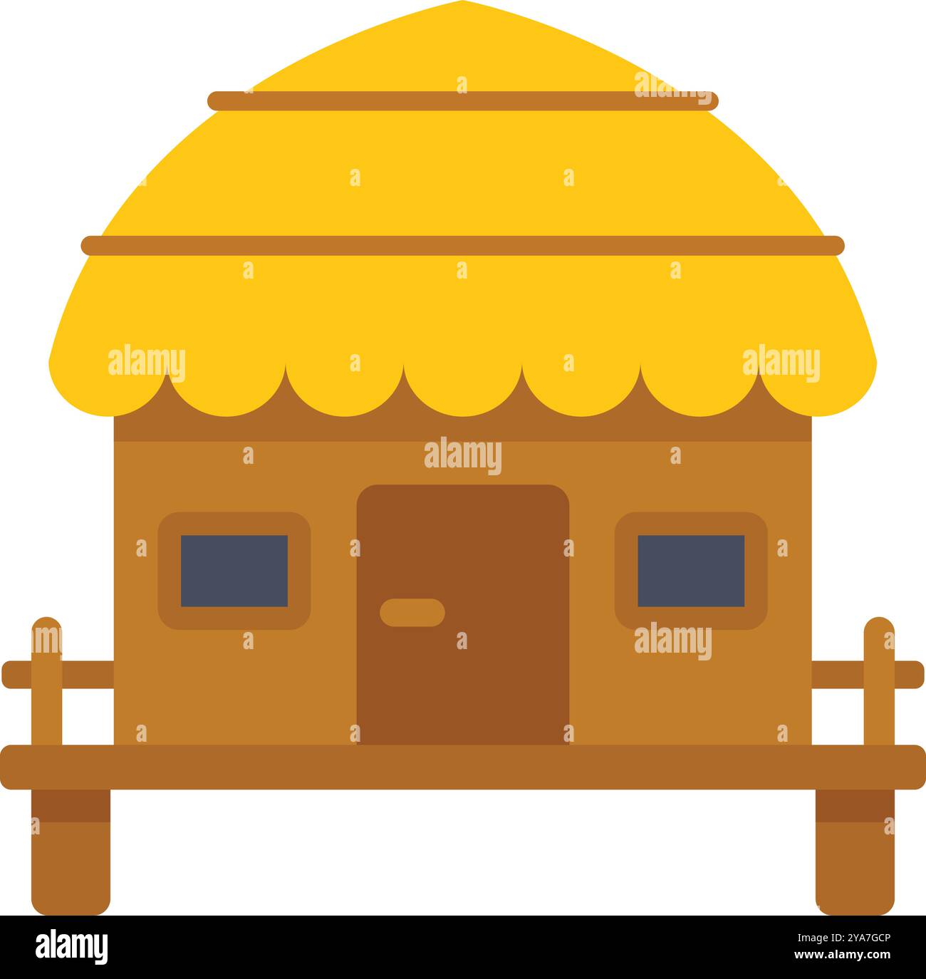Simple vector illustration of a wooden hut with a thatched roof ...