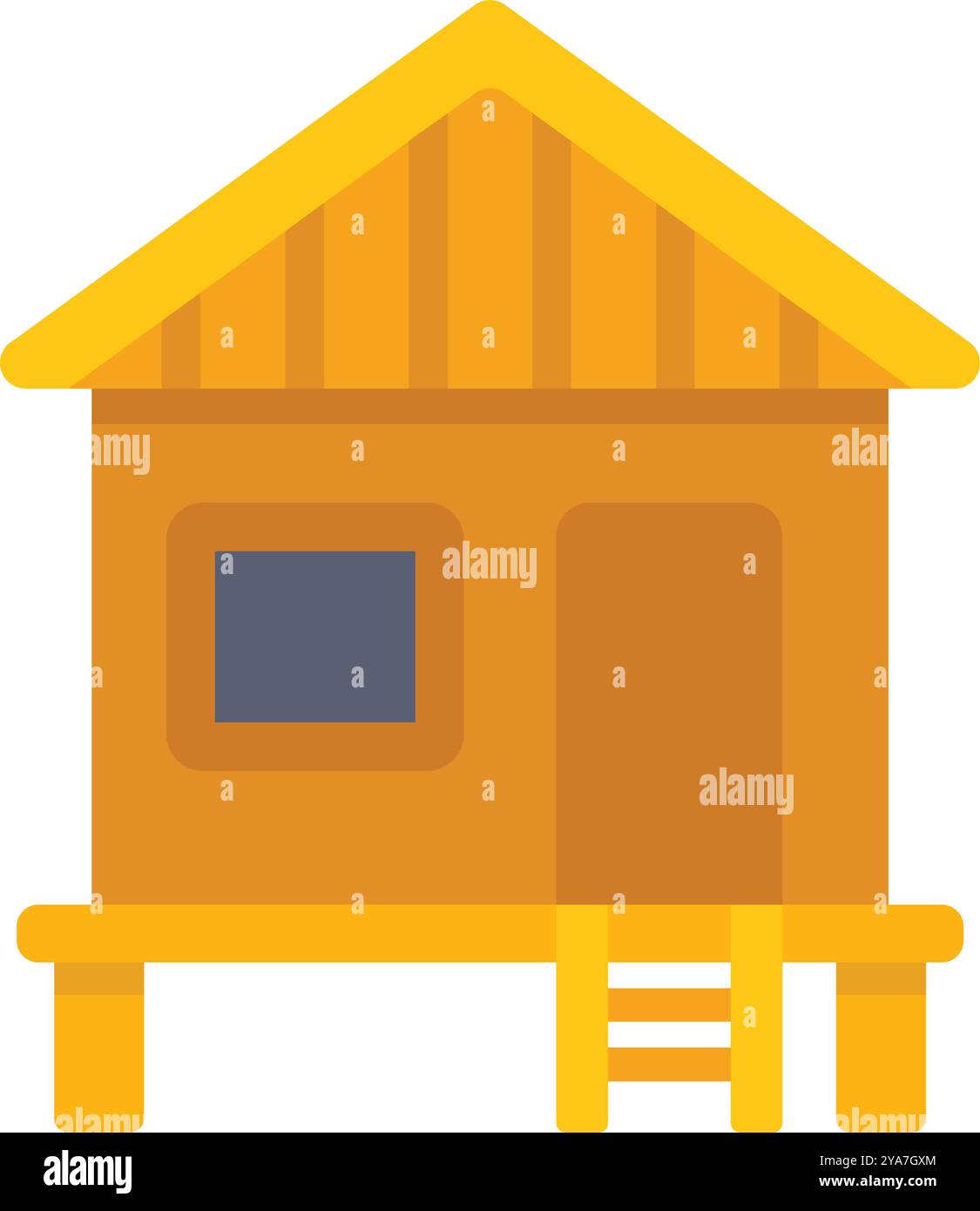 Simple illustration of a wooden hut standing on piles with a staircase ...