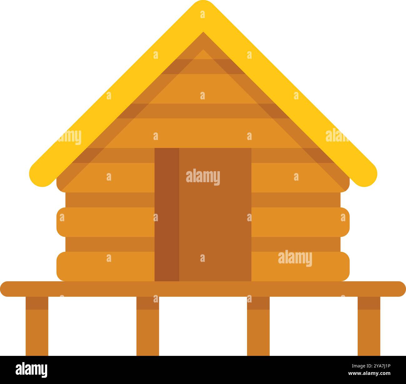 Simple vector illustration of a wooden hut standing on stilts over ...