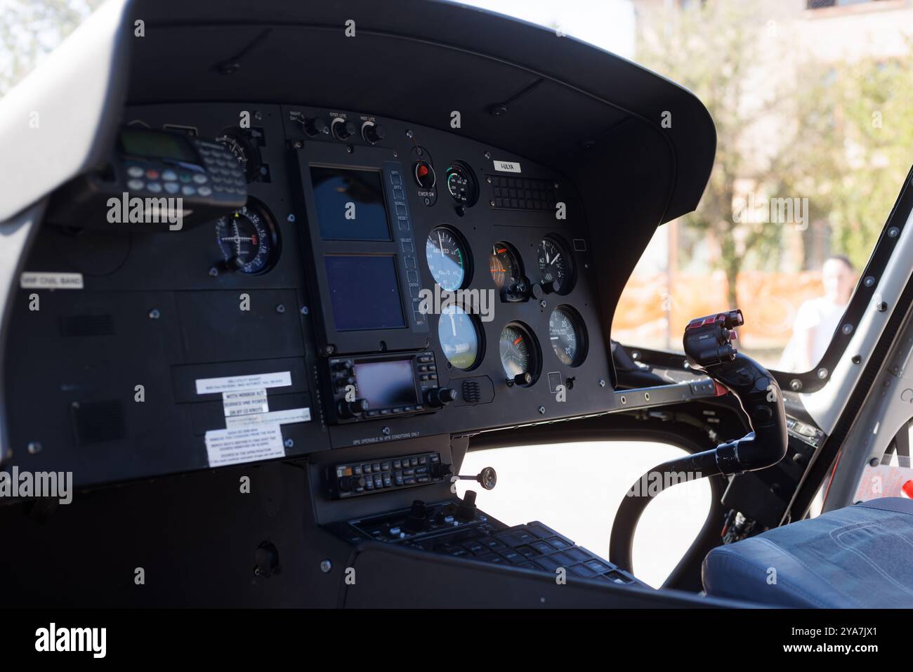 Joystick to control the helicopter. Flight deck with flight control ...
