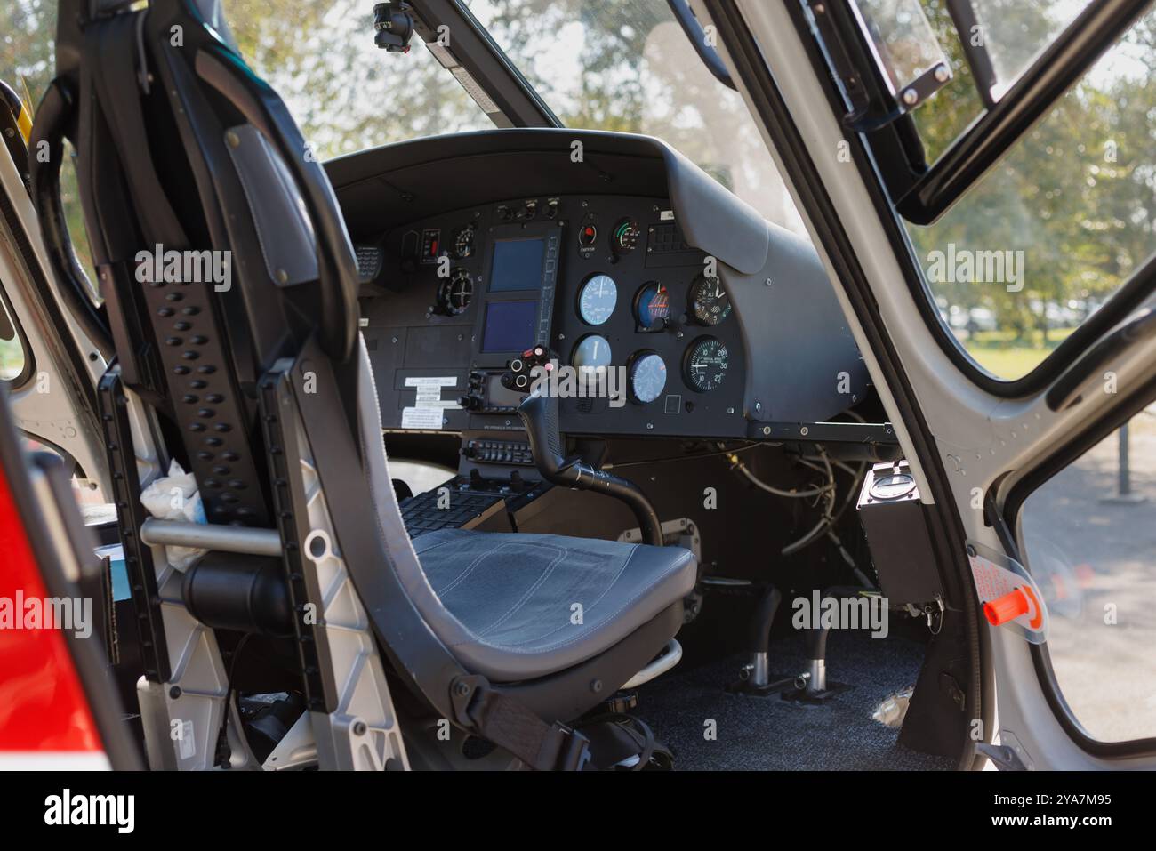 Joystick to control the helicopter. Flight deck with flight control ...