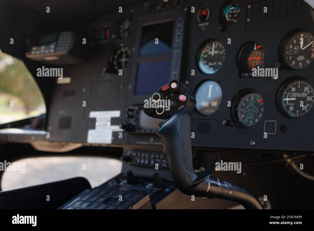 Joystick to control the helicopter. Flight deck with flight control ...
