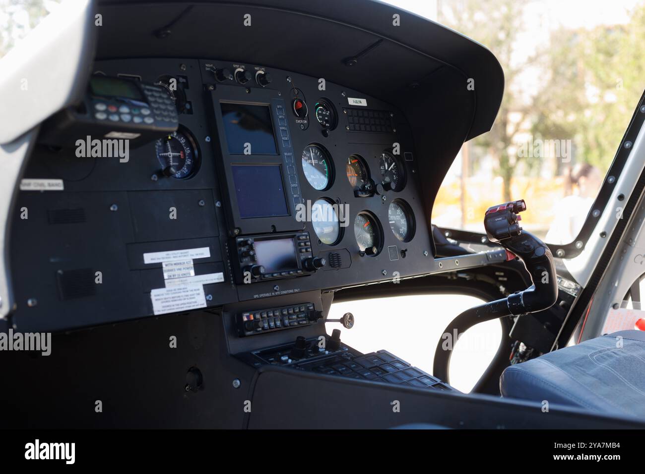 Joystick to control the helicopter. Flight deck with flight control ...
