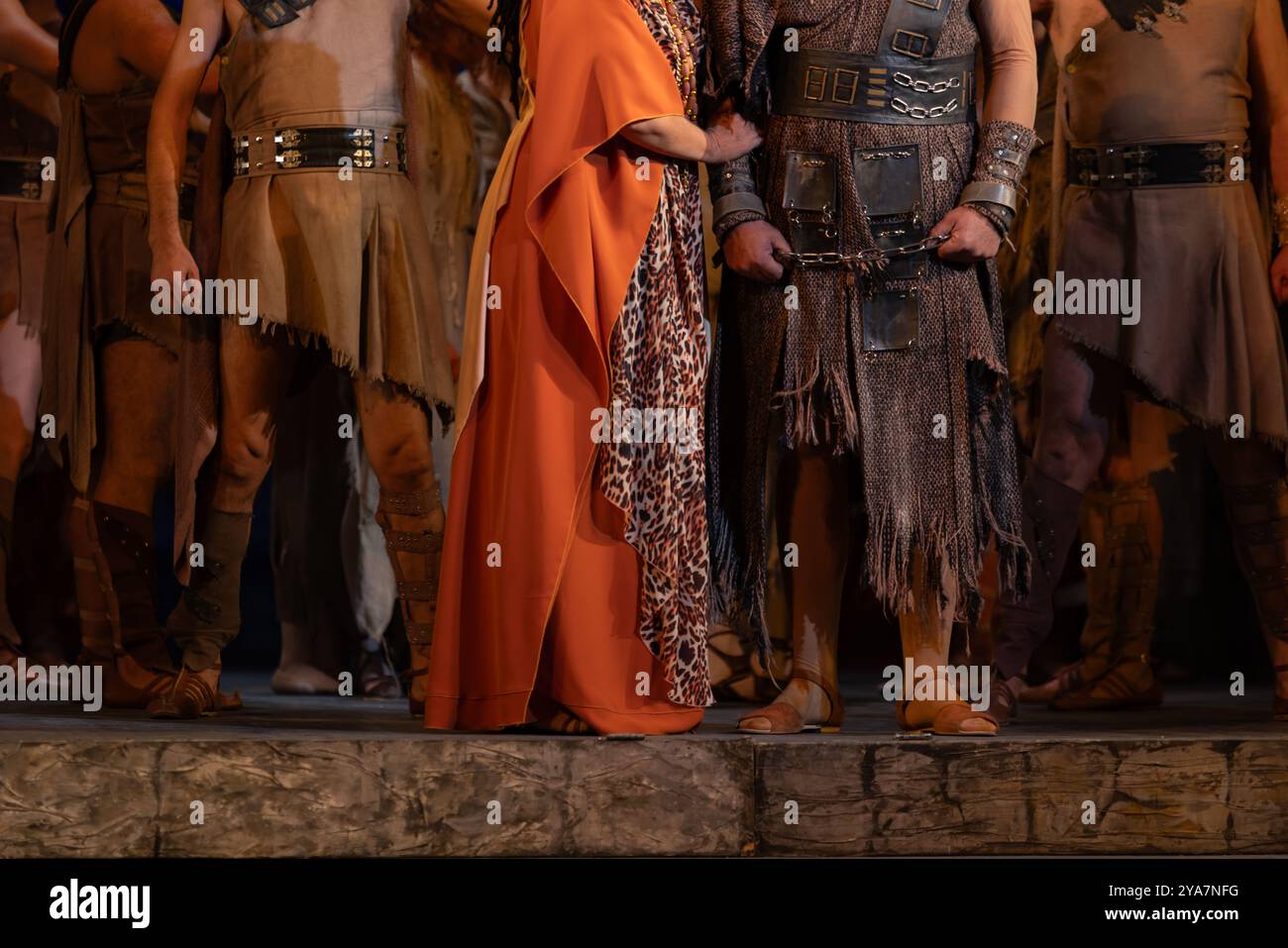 Closeup of men in egyptian clothes, theatrical costume. Aida opera by ...