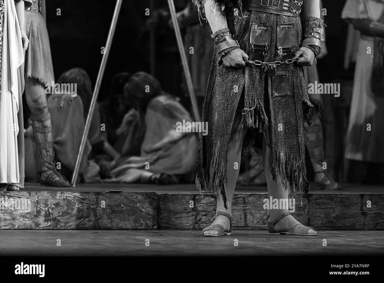 Closeup of men in egyptian clothes, theatrical costume. Aida opera by ...
