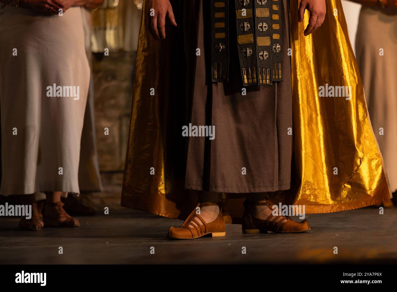 Closeup of men in egyptian clothes, theatrical costume. Aida opera by ...
