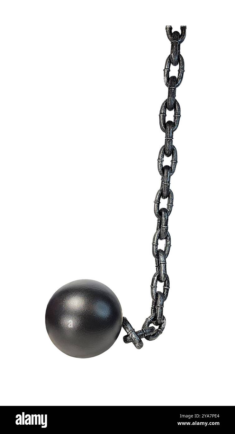 Black metal ball and chain hanging vertically Stock Photo - Alamy