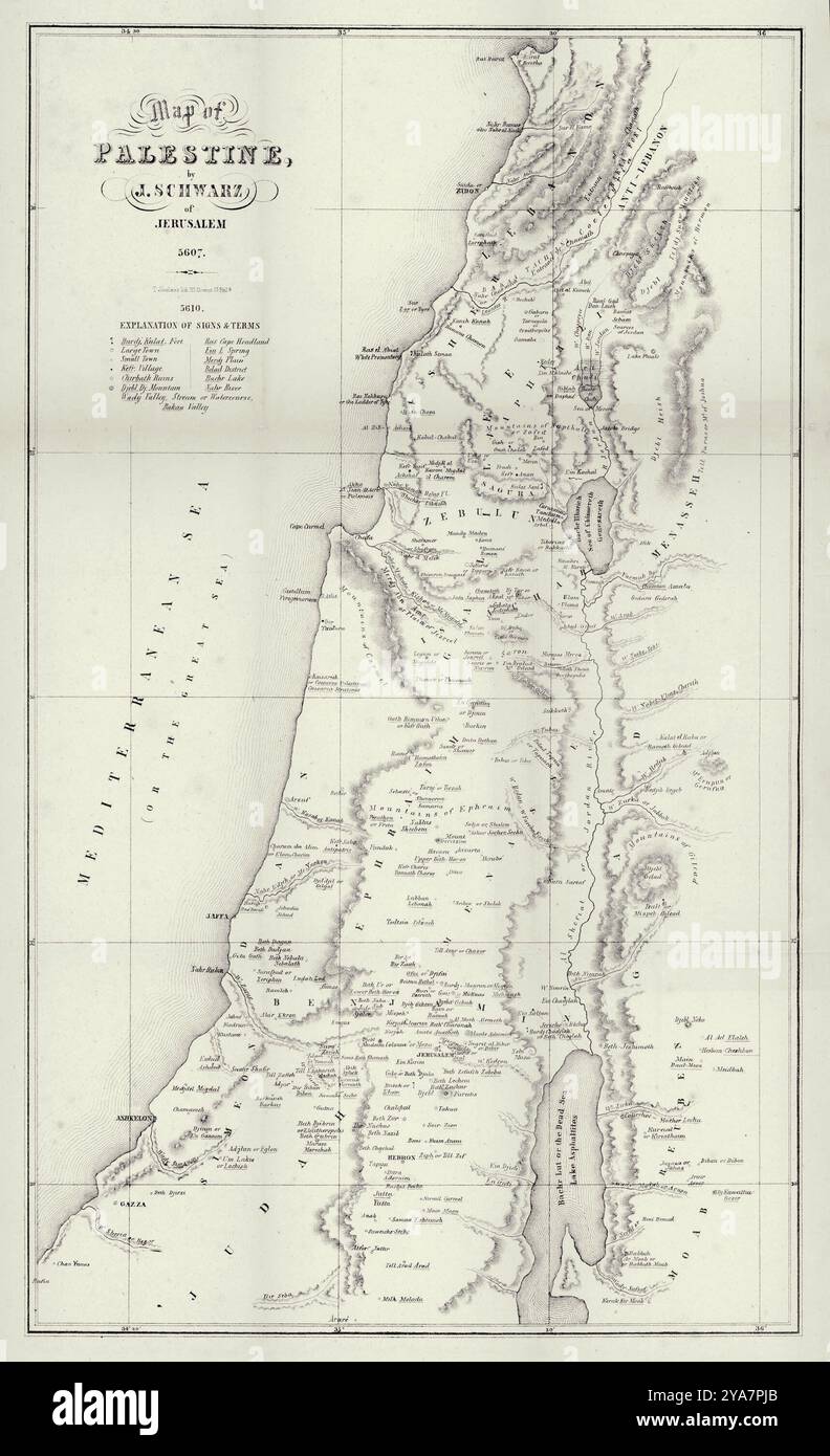 Map of Palestine. By Joseph Schwarz of Jerusalem, 1850 - Published by A ...