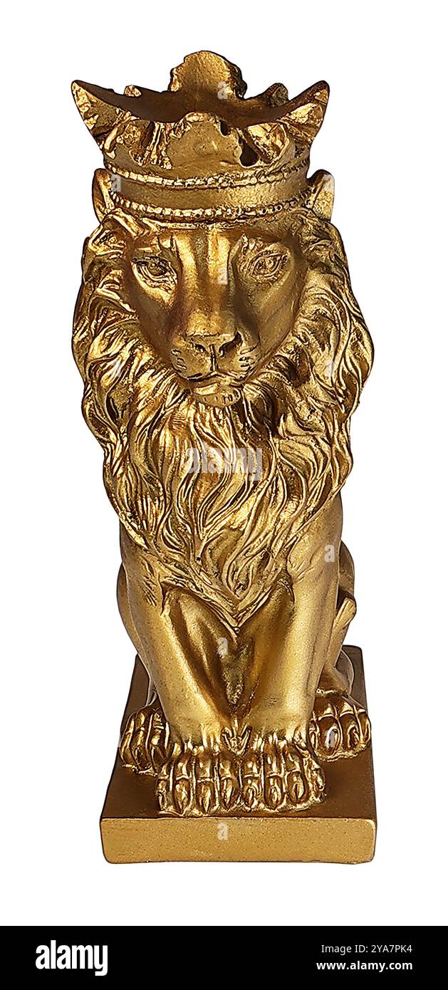 Golden lion statue front view with crown Stock Photo - Alamy