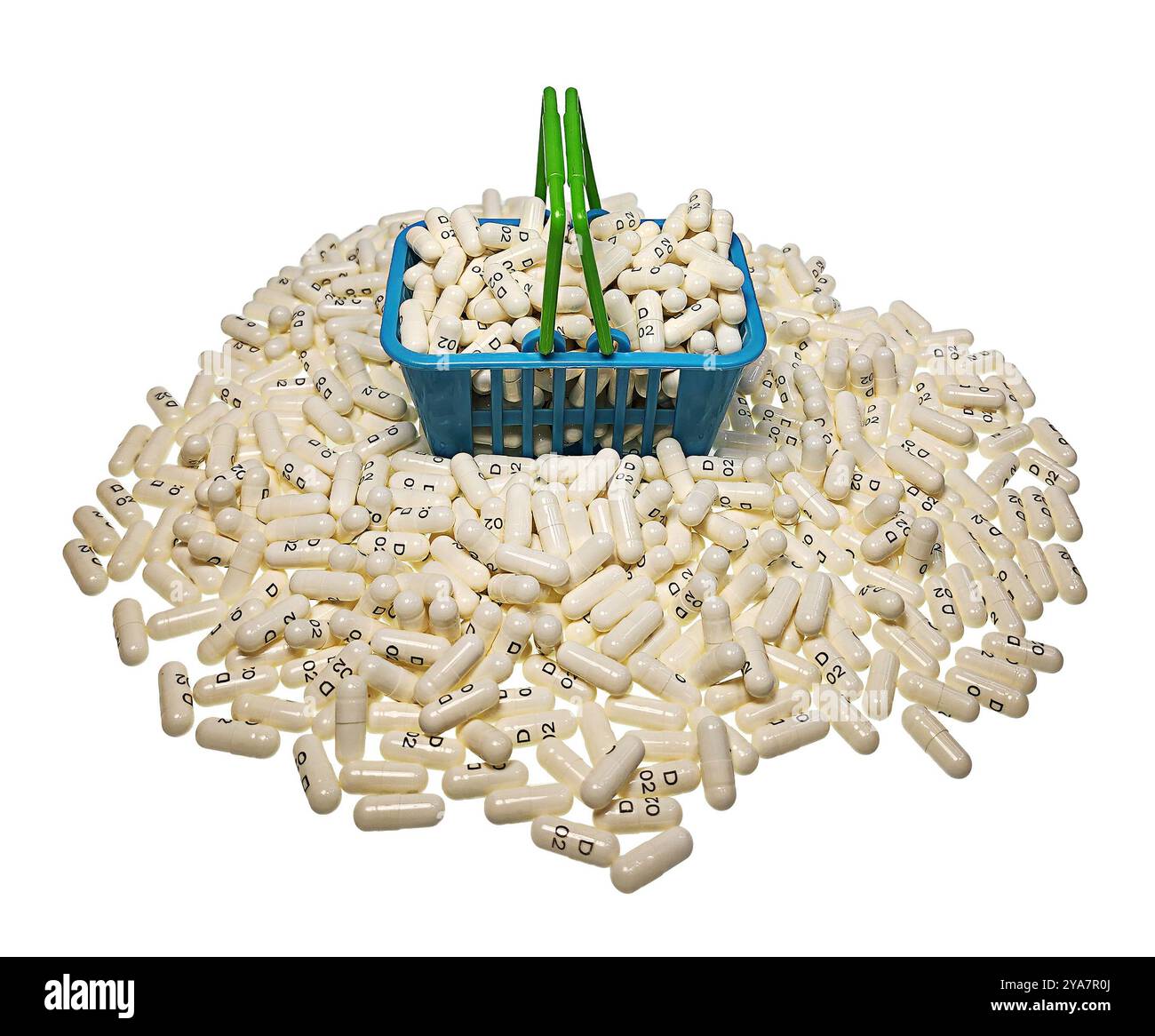 Shopping basket surrounded by drugs to show drug shopping Stock Photo ...