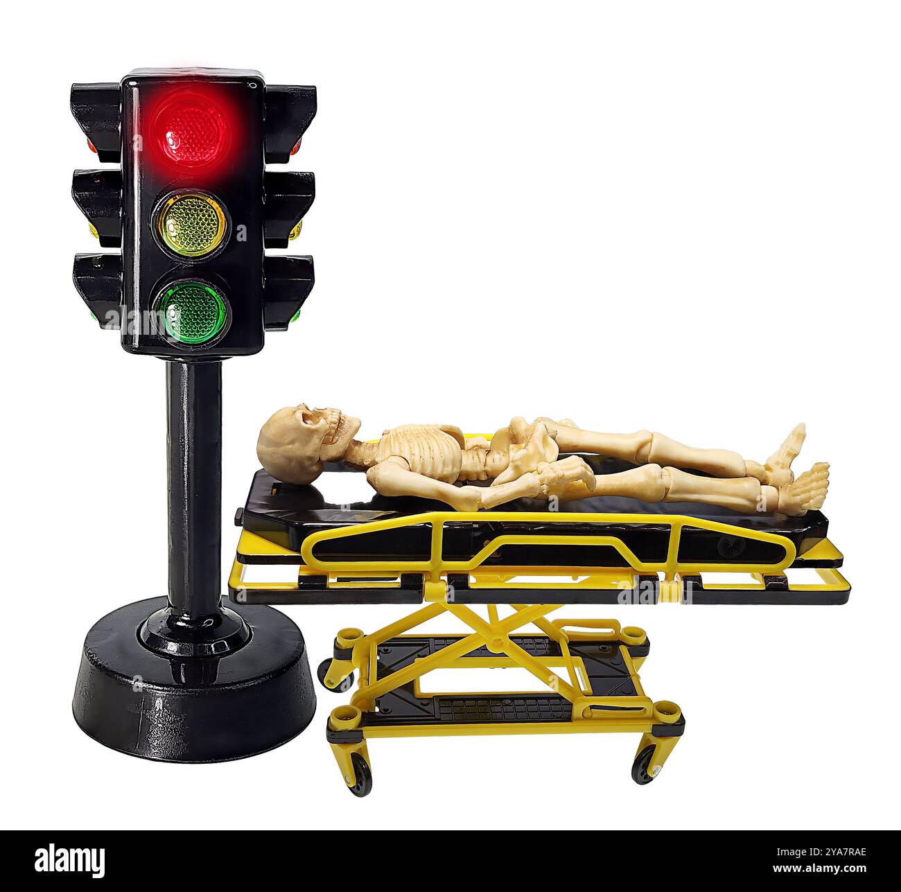 Traffic light with Skeleton laying on a Medical Gurney for Transporting ...