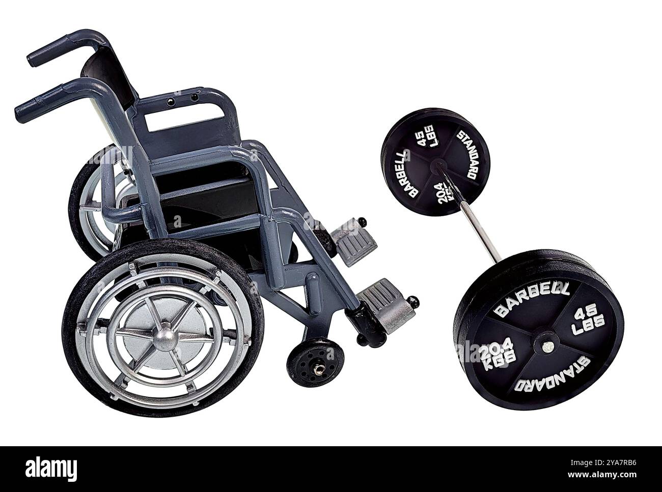 Weights and a Side View of a gray Wheelchair used for transportation to ...
