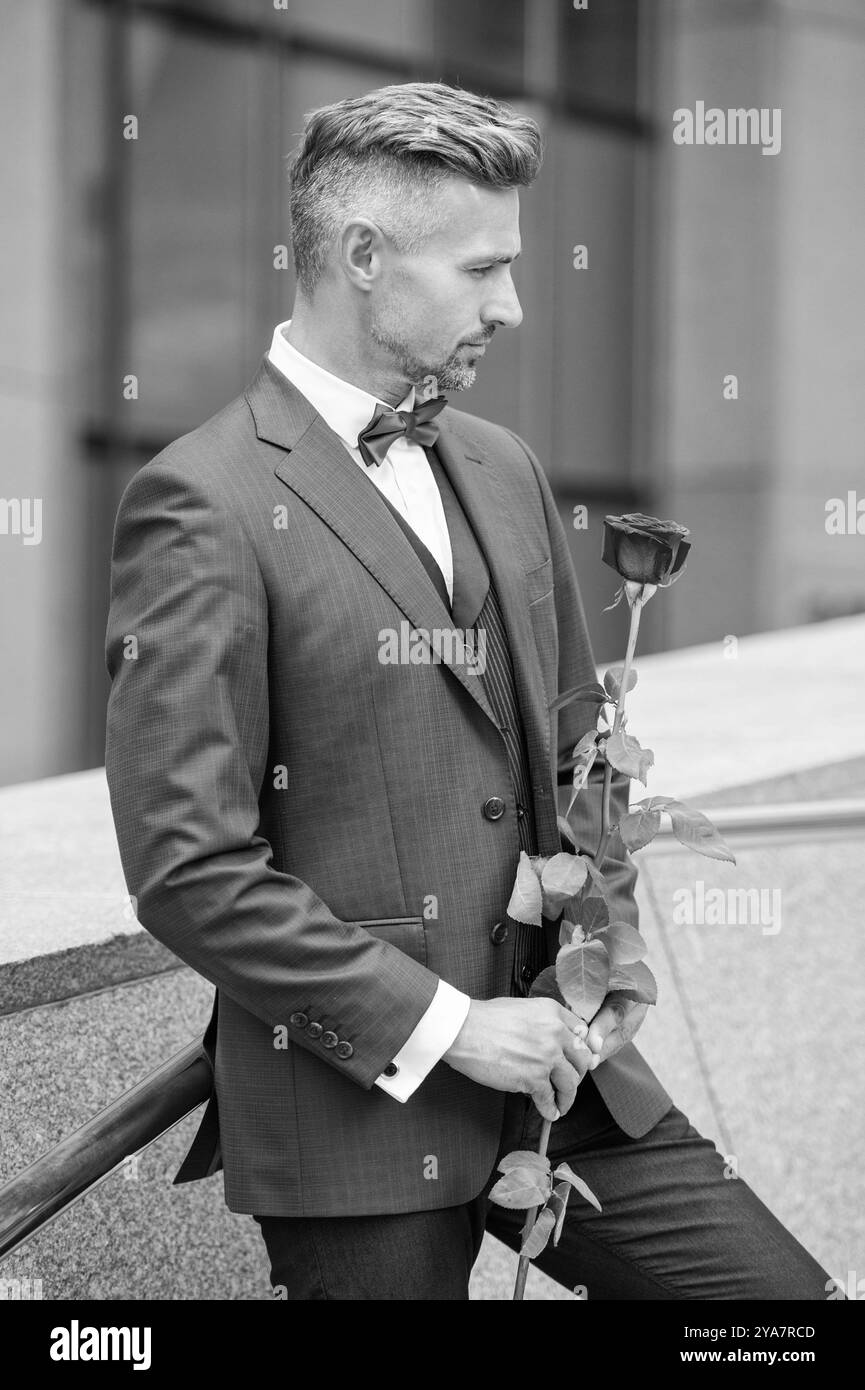 proposal concept. handsome tuxedo man preparing for a proposal. man ...