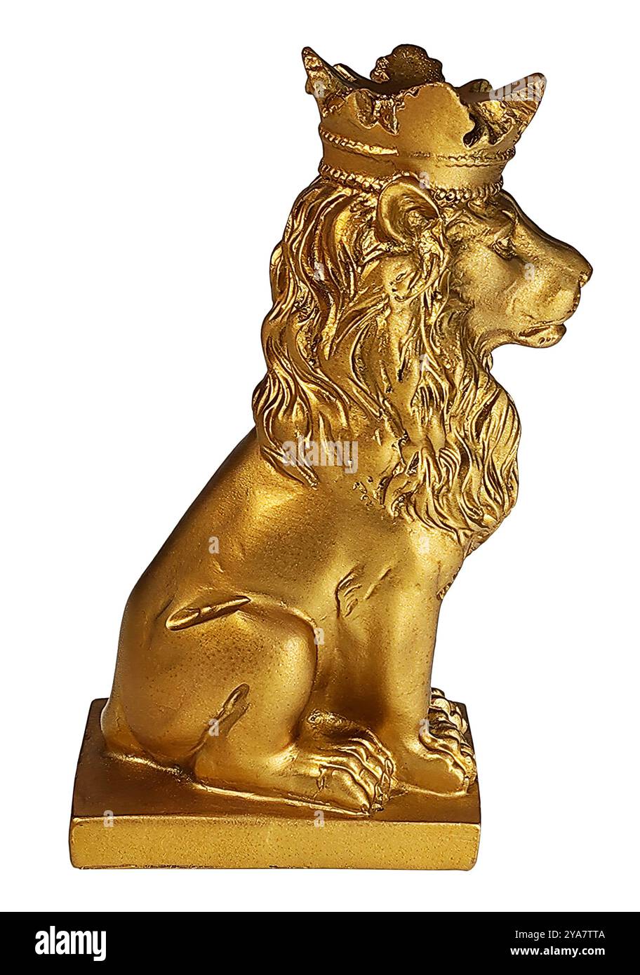 Golden lion statue right view with crown Stock Photo - Alamy