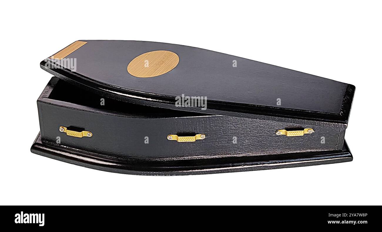 Open Black Wooden Coffin Used to Bury People Who Have Passed Stock ...