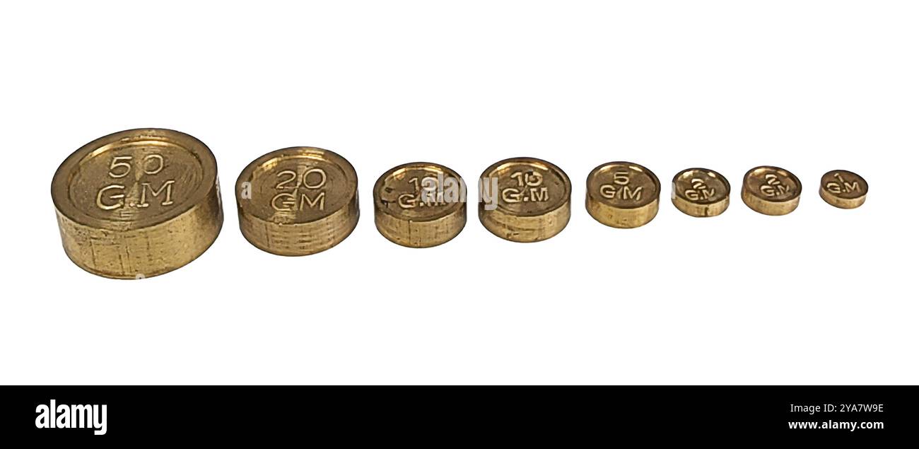 Vintage brass weights for a scale Stock Photo - Alamy