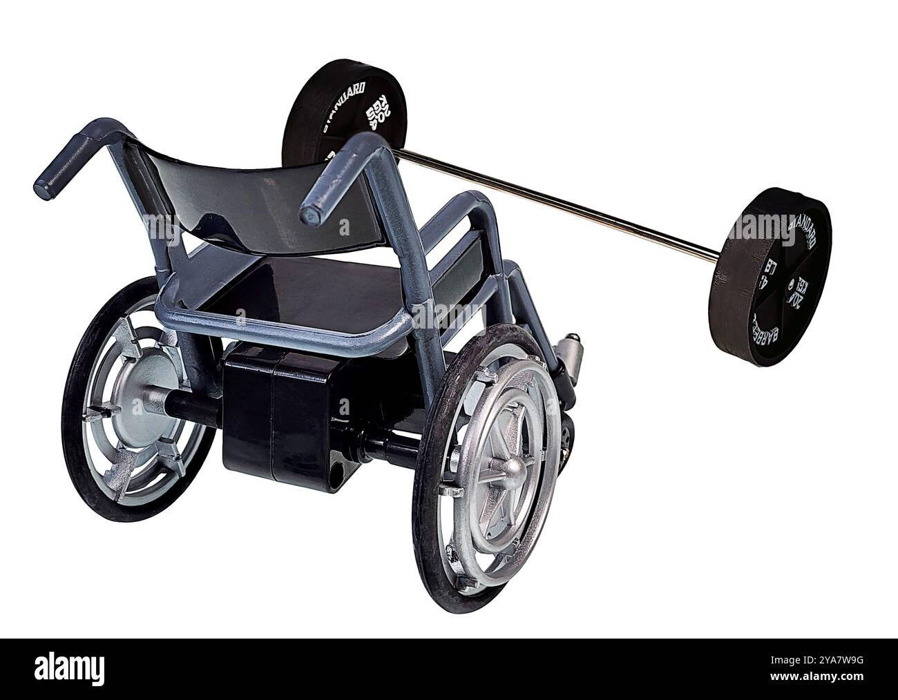 Wheelchair used for transportation with a set of weights to show ...
