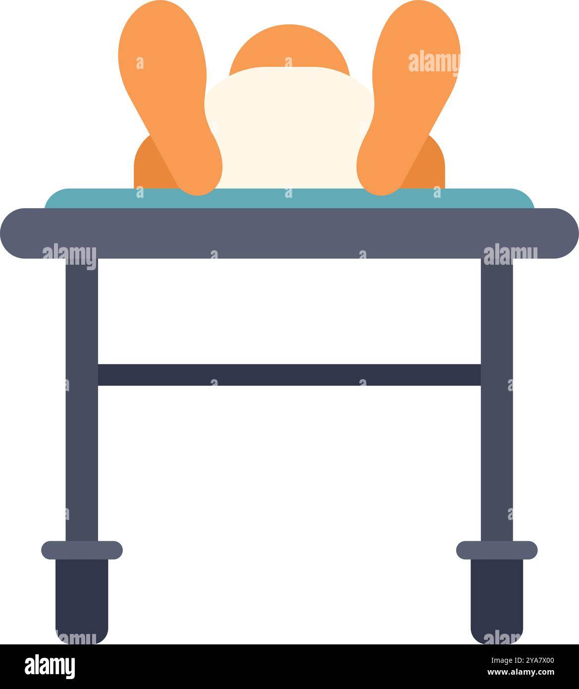 This vector illustration features a baby lying on a changing table ...