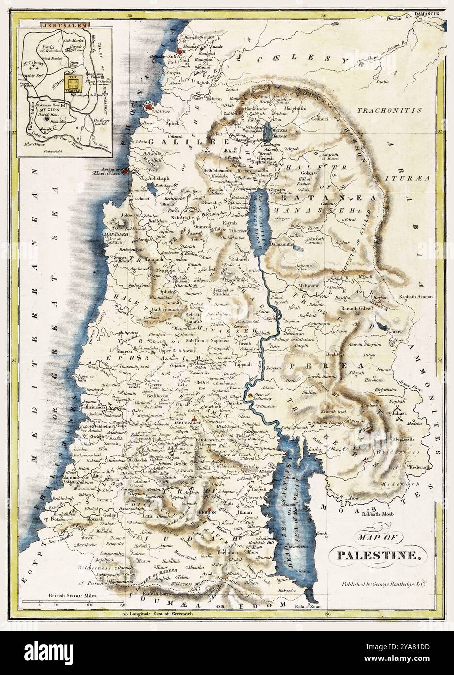 Map of Palestine - George Routledge & Co, c 1850 Stock Photo - Alamy
