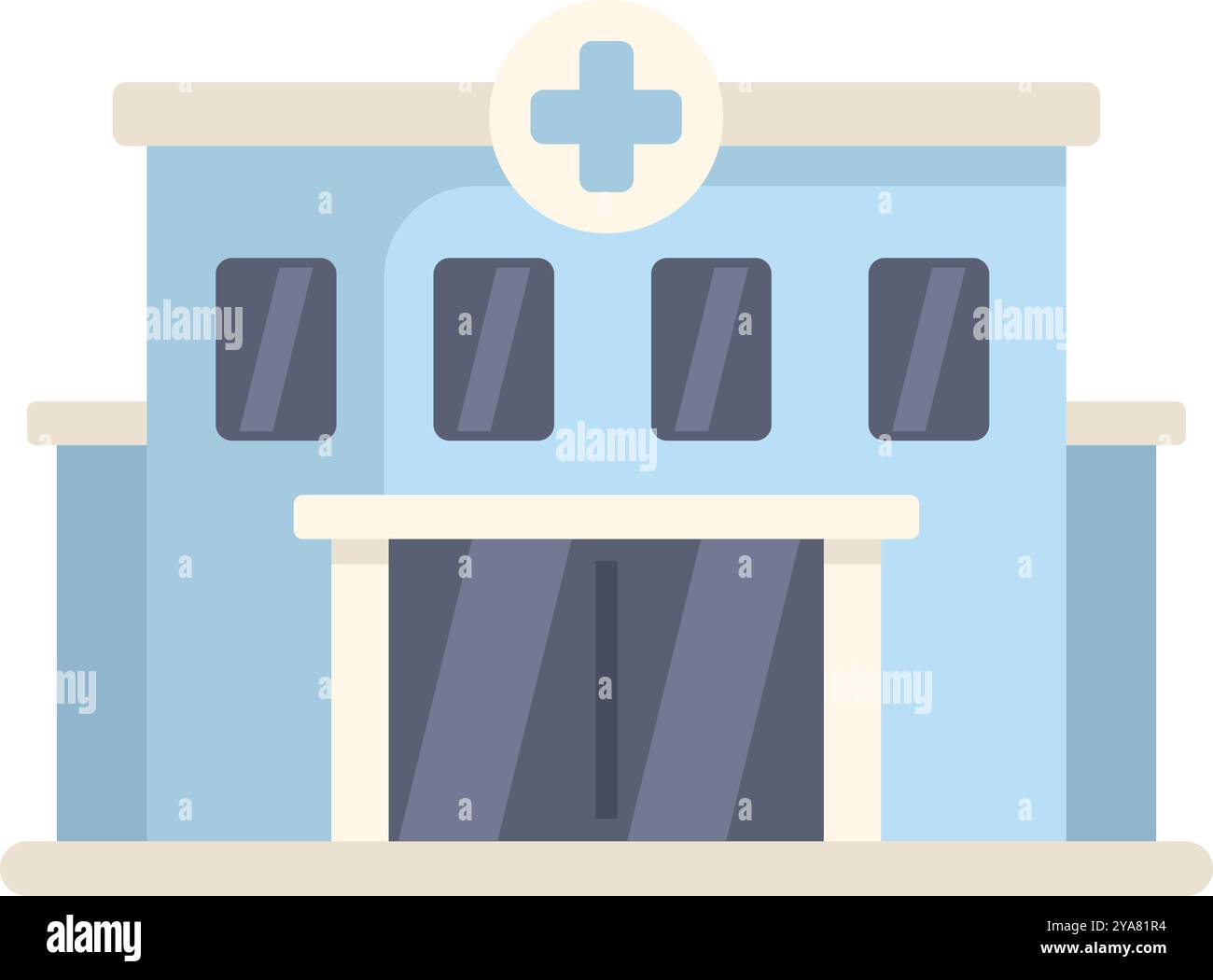 Large city hospital building with a large entrance and a cross, the ...