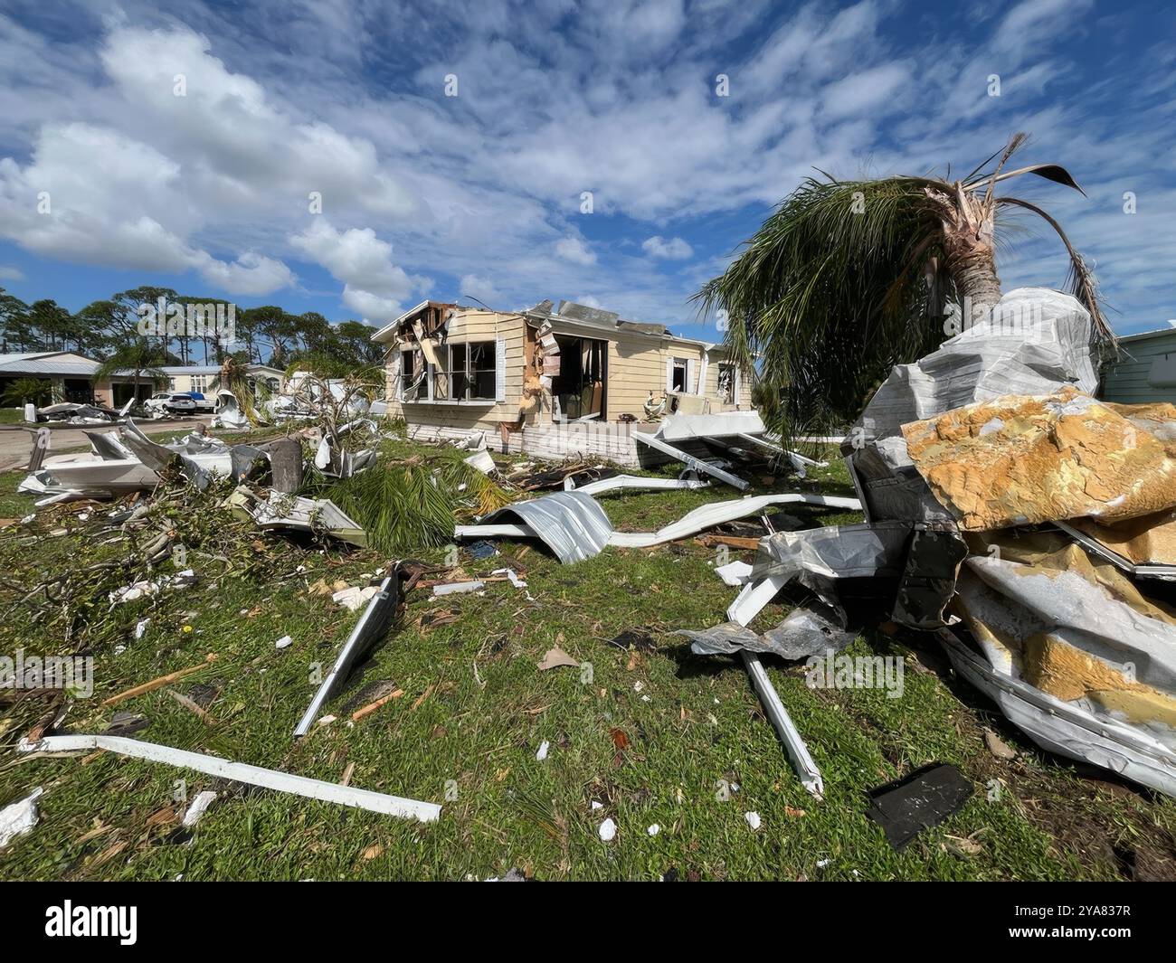 Fort Pierce, United States. 12th Oct, 2024. A home destroyed by a ...