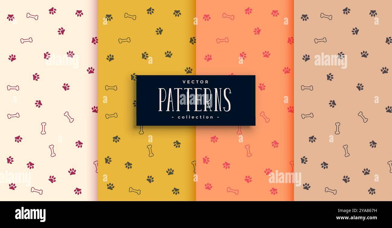 collection of paw and bone texture background in four colors vector ...