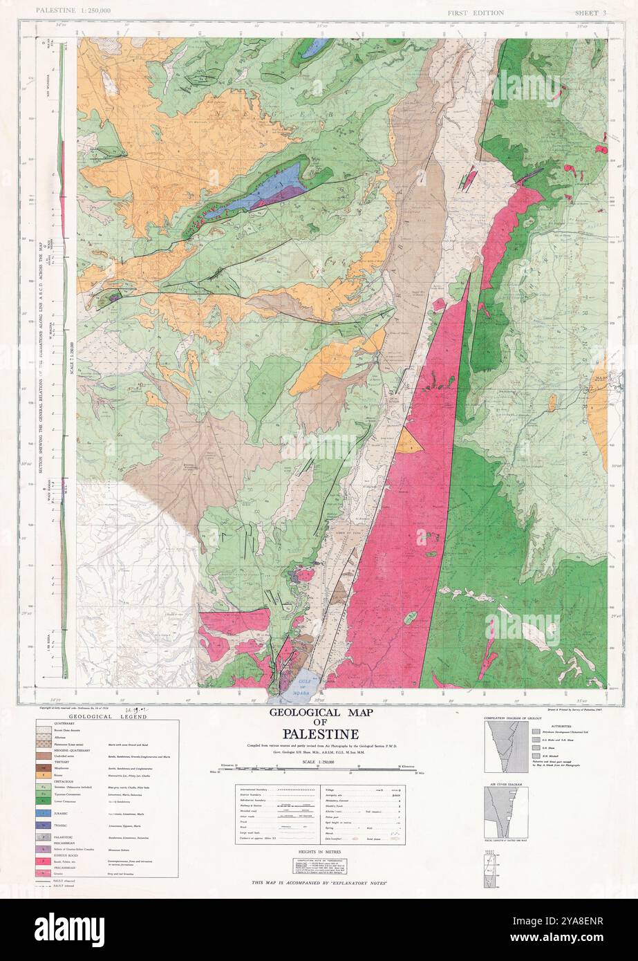 Geological map of Palestine. Stratigraphy by G.S. Blake (2 of 3) 1949 ...