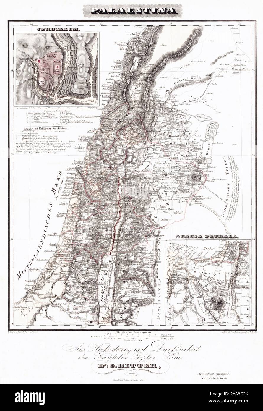 Carl Ritter's map of Palestine, 1830 - Author Heinrich Kiepert - Scale ...